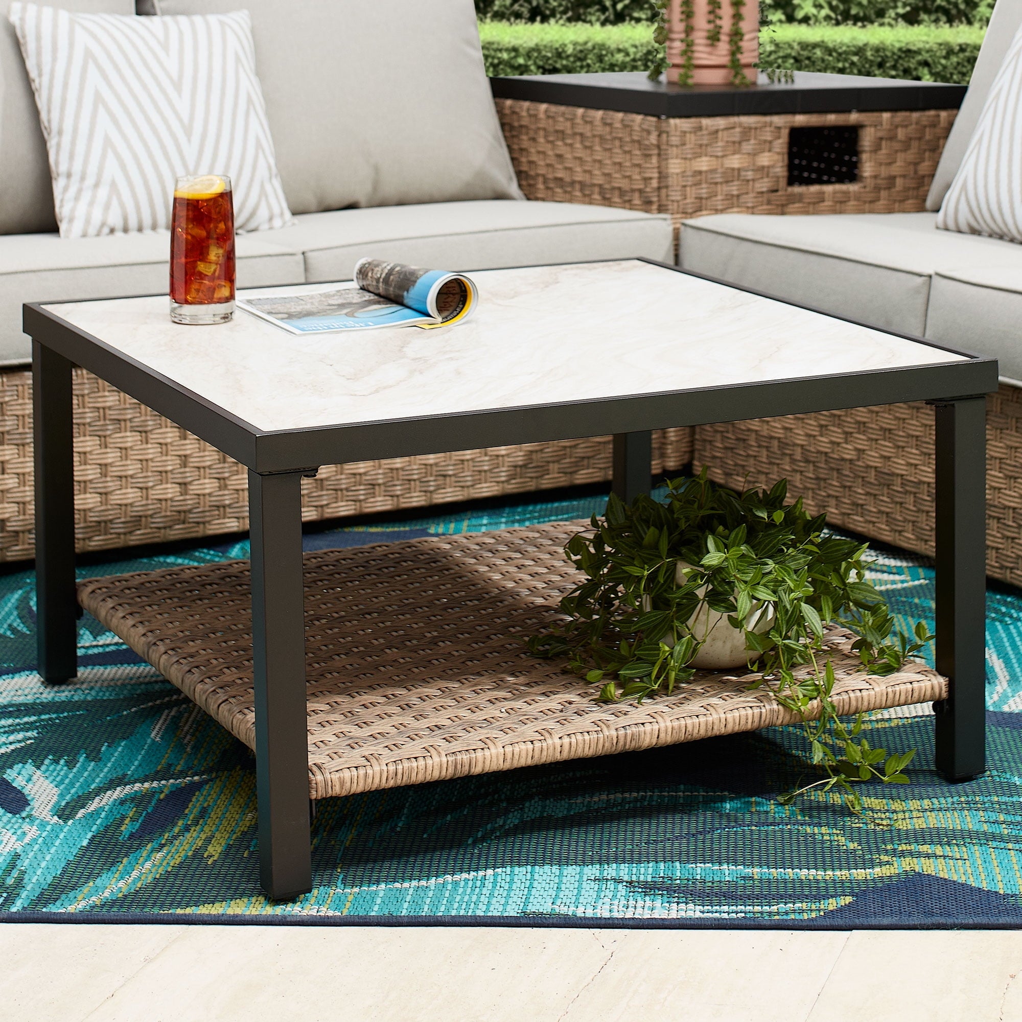 Better Homes & Gardens River Oaks Tile Top Coffee Table with All-Weath ...